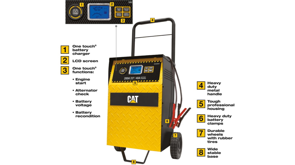 CAT 40 Amp Professional Rolling Battery Charger, 3 Amp Maintainer With ...