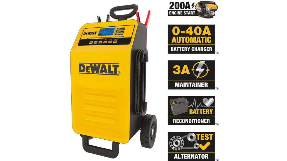 DeWALT 40 Amp Professional Rolling Battery Charger, 3 Amp Maintainer With 200 Amp Engine Start ...