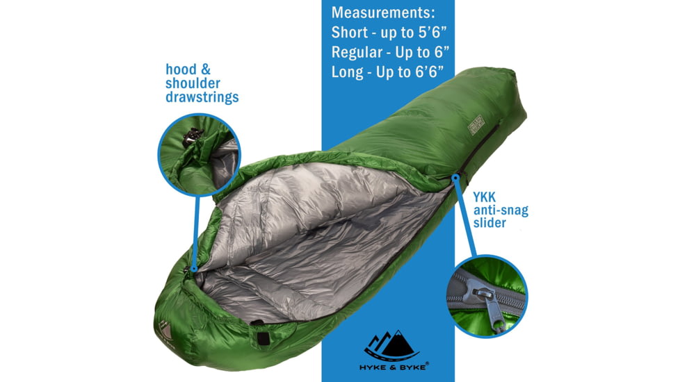 Hyke & Byke Katahdin Fill Power Hydrophobic Sleeping Bag w/ Advanced ...