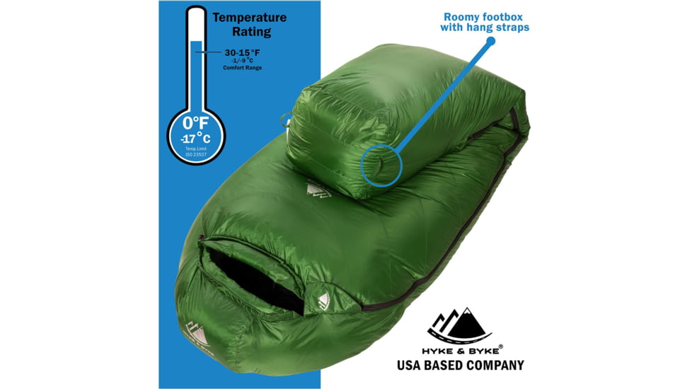 Hyke & Byke Katahdin Fill Power Hydrophobic Sleeping Bag w/ Advanced ...