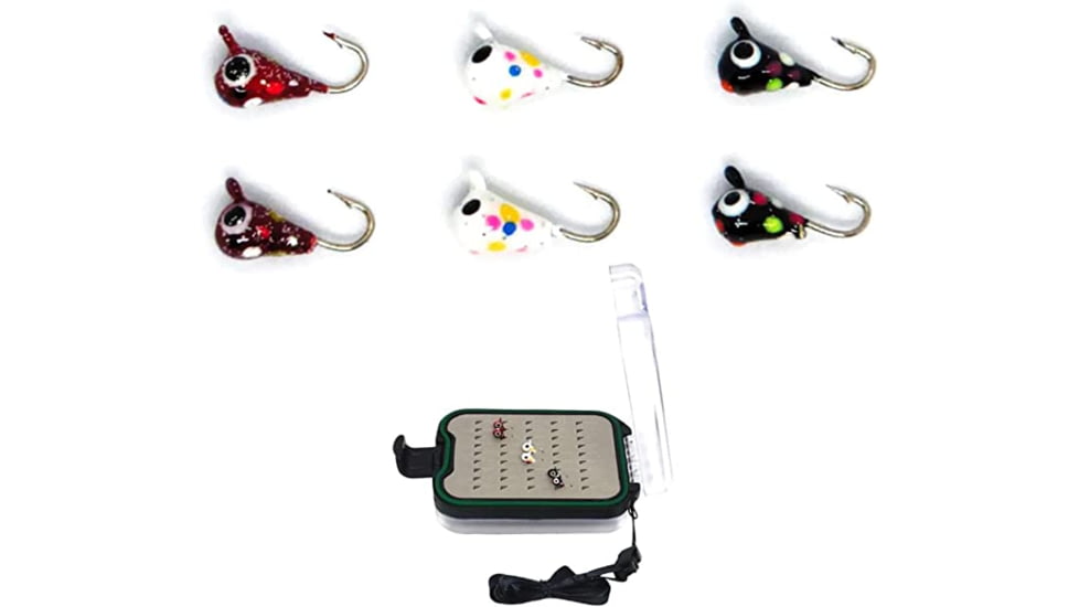 Vexan 6-Pack Tungsten Ice Fishing Jigs w/Small Jig Box GlowMCWB16HK SJB ...