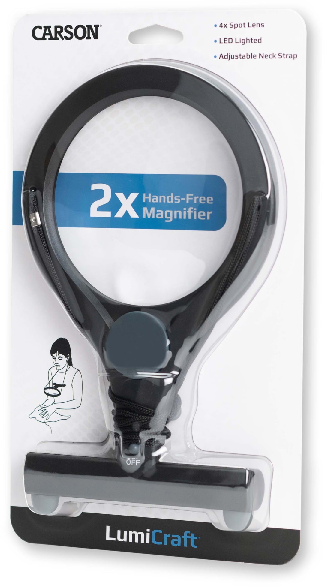 Carson LumiCraft 2x Hands Free Lighted Magnifier with 4x Spot Lens LC ...