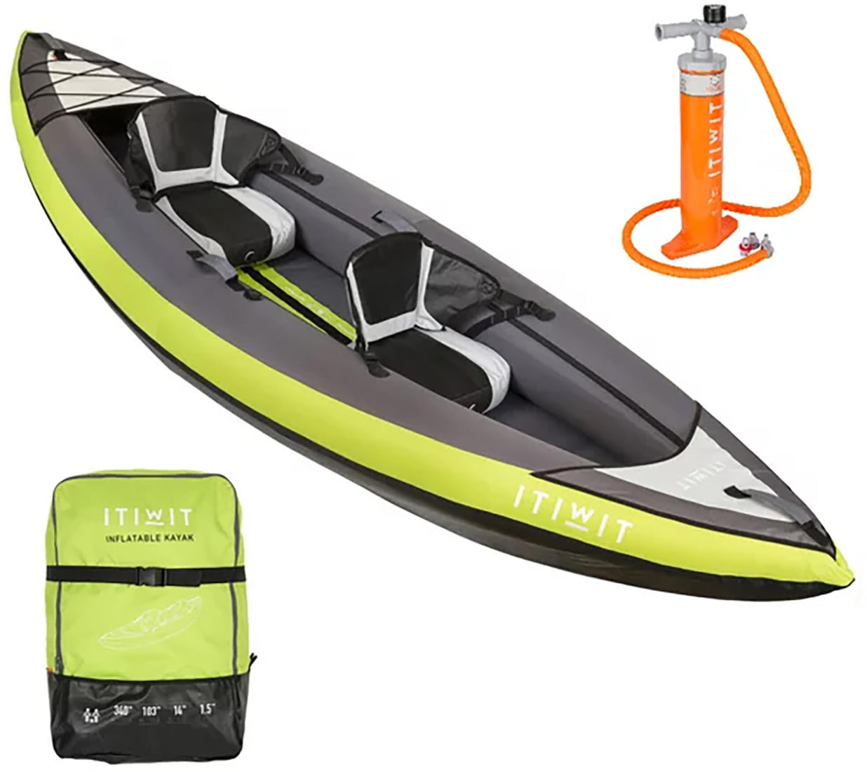 Decathlon Itiwit Inflatable Recreational Sit-on Kayak with Pump — CampSaver