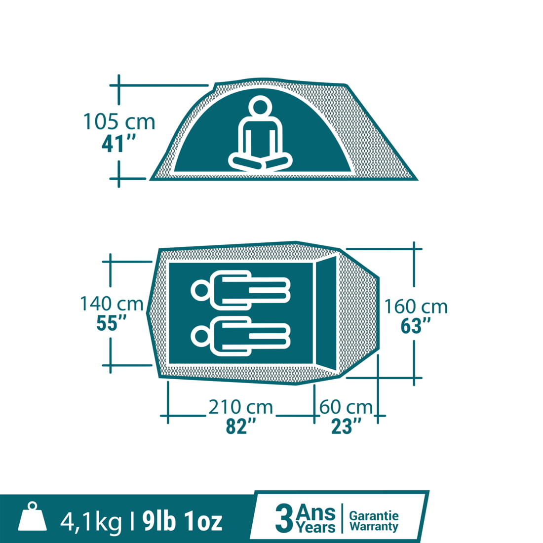 Decathlon Quechua Arpenaz Fresh & Black Waterproof Camping Tent For 2 ...