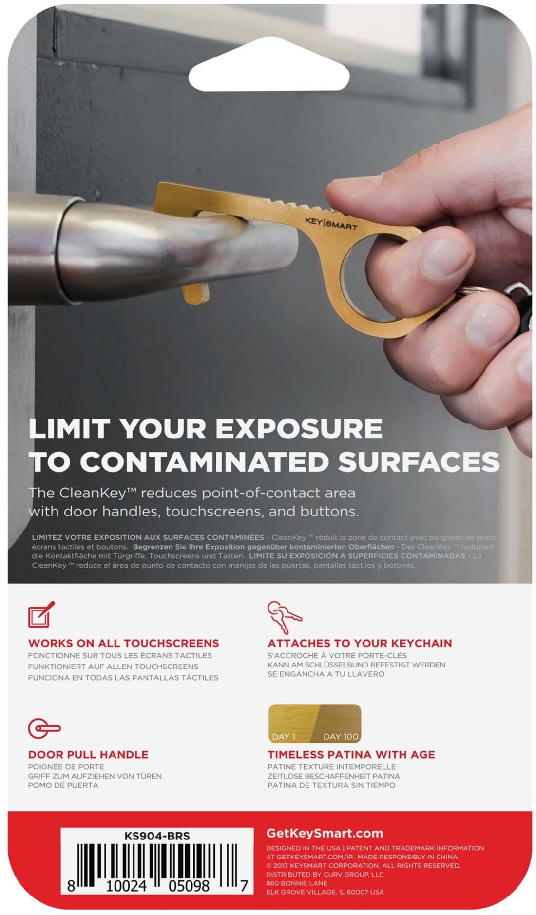 KeySmart CleanKey Brass Hand Tool KS904-BRS — CampSaver