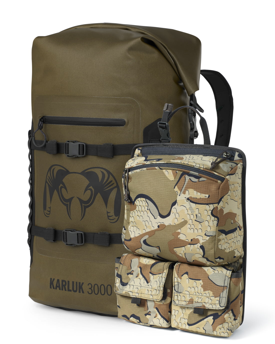 KUIU Karluk 3000 Roll Top Dry Backpack Set in Coyote Brown/Valo ...