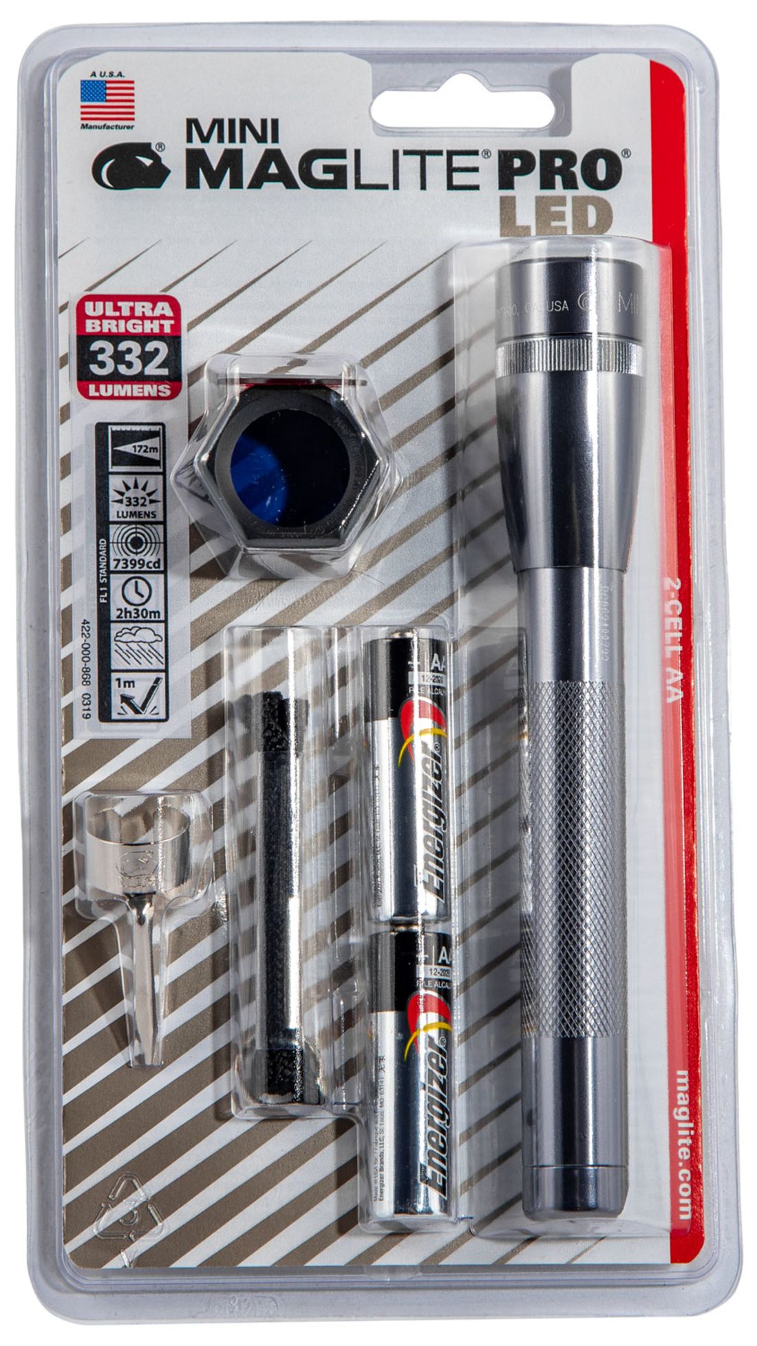 Maglite SP2PO9C Mini Maglite Pro Red/Blue/Clear LED 272 Lumens AA (2 ...