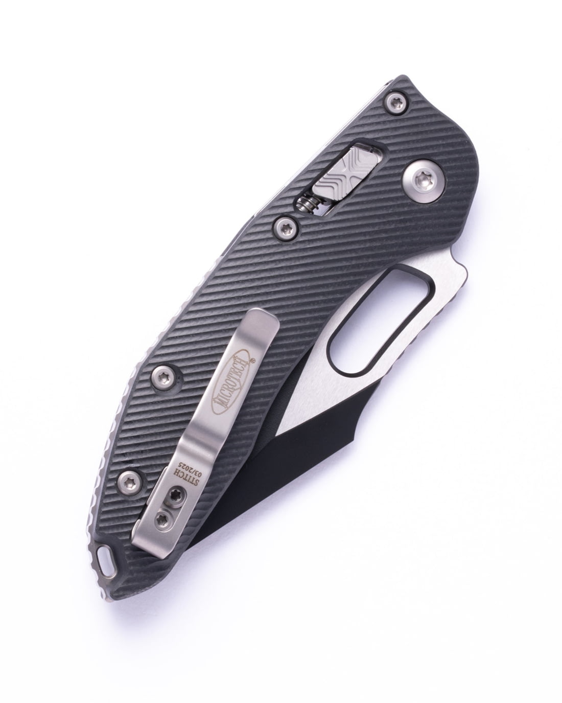 Microtech Stitch Ram Lok S/E Black Full Serrate Fluted G-10 3.71in ...