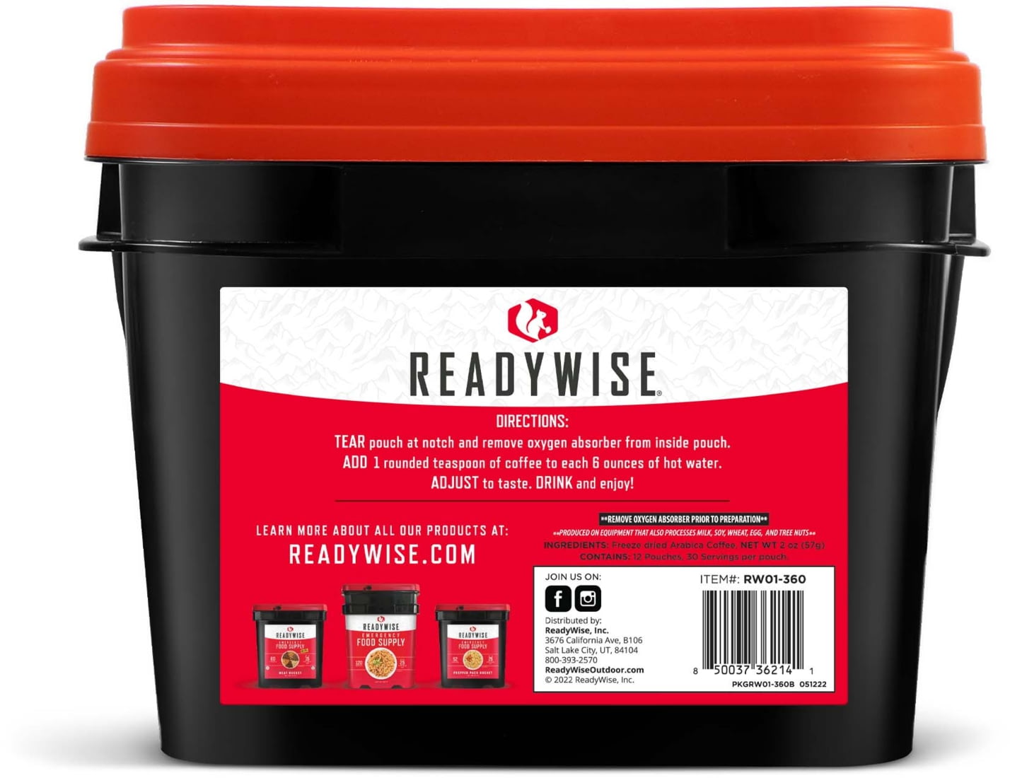 ReadyWise Freeze Dried Coffee Bucket RW01-360 with Free S&H — CampSaver