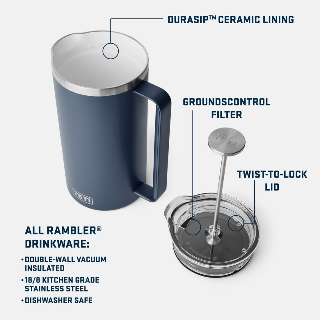 Yeti Rambler 64 oz French Press w/Twist-To-Lock French Press Lid with ...